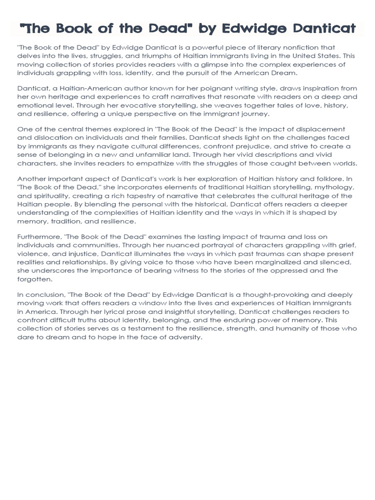 "The Book of The Dead" by Edwidge Danticat | PDF