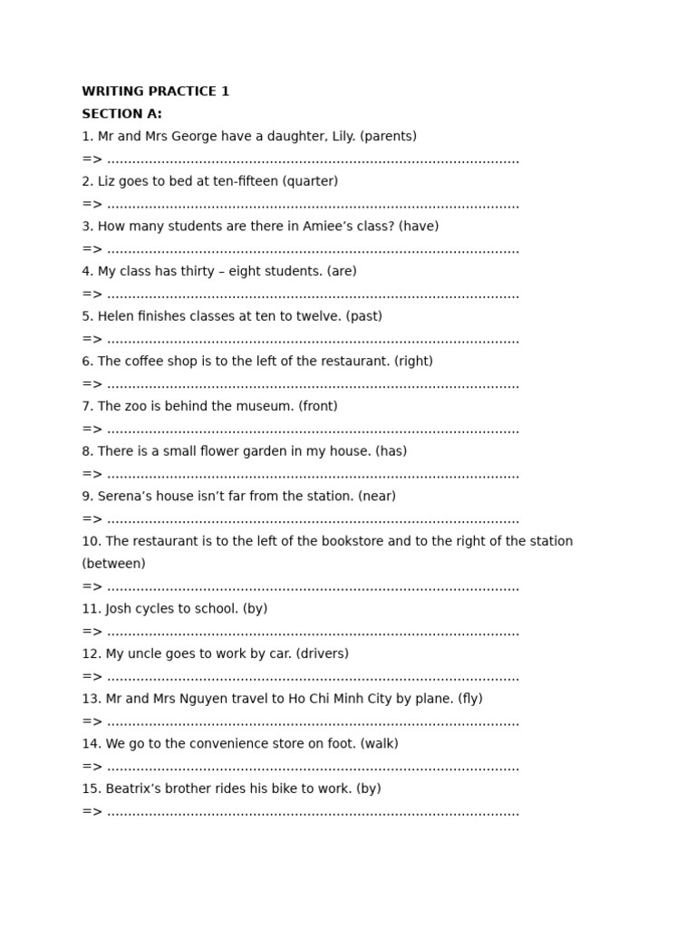 WRITING PRACTICE 1 | PDF