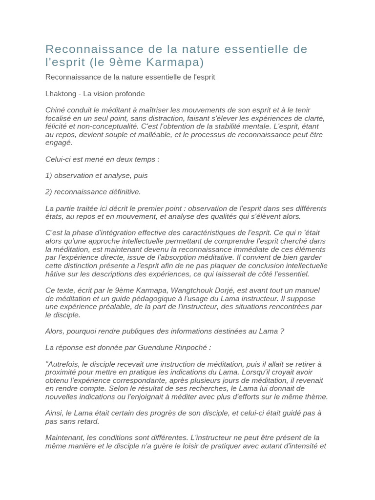 Reconnaissance de La Nature Essentielle de L'esprit | PDF