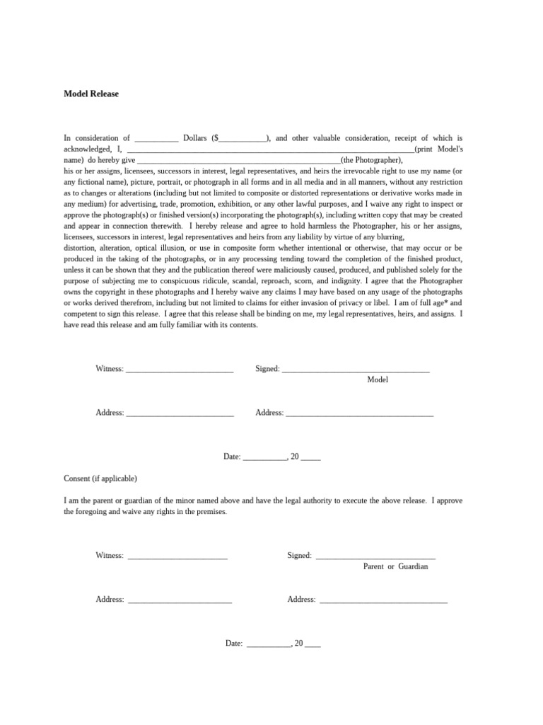 Photography Model Release Form | PDF | Business Law | Copyright Law