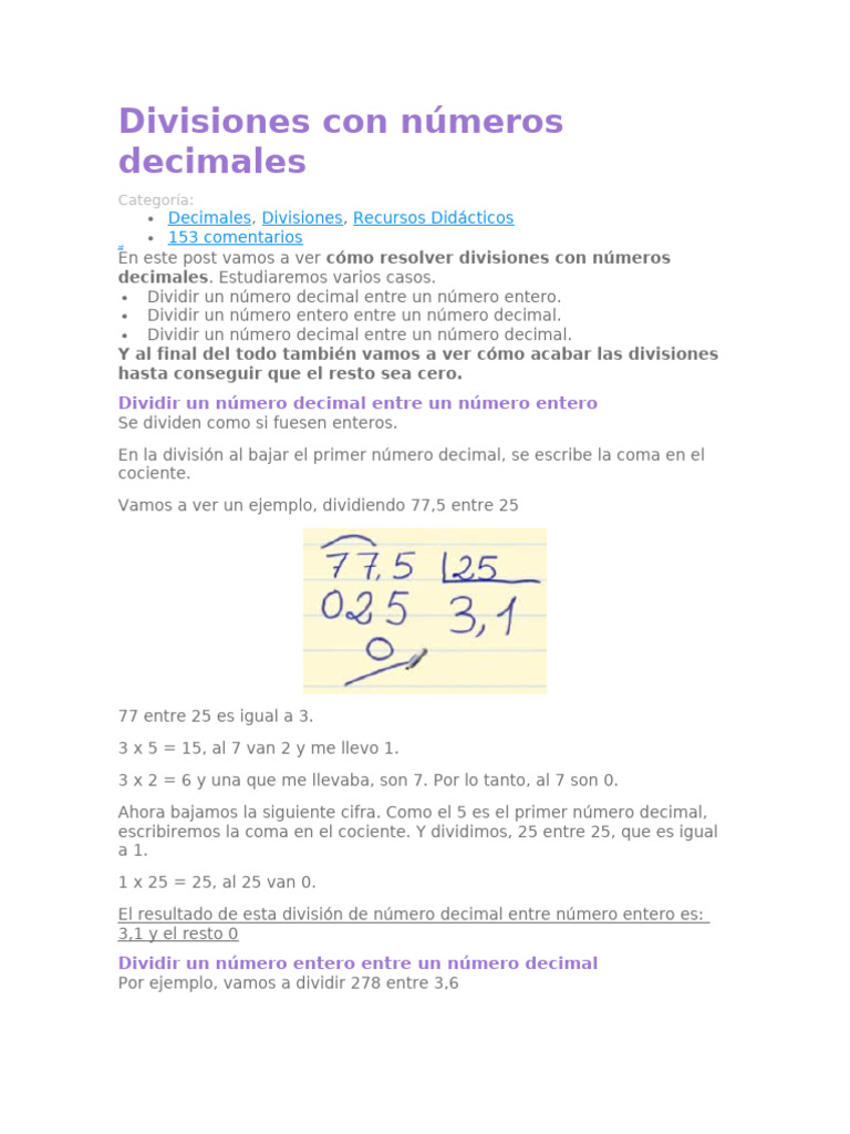 Divisiones Con Números Decimales | PDF