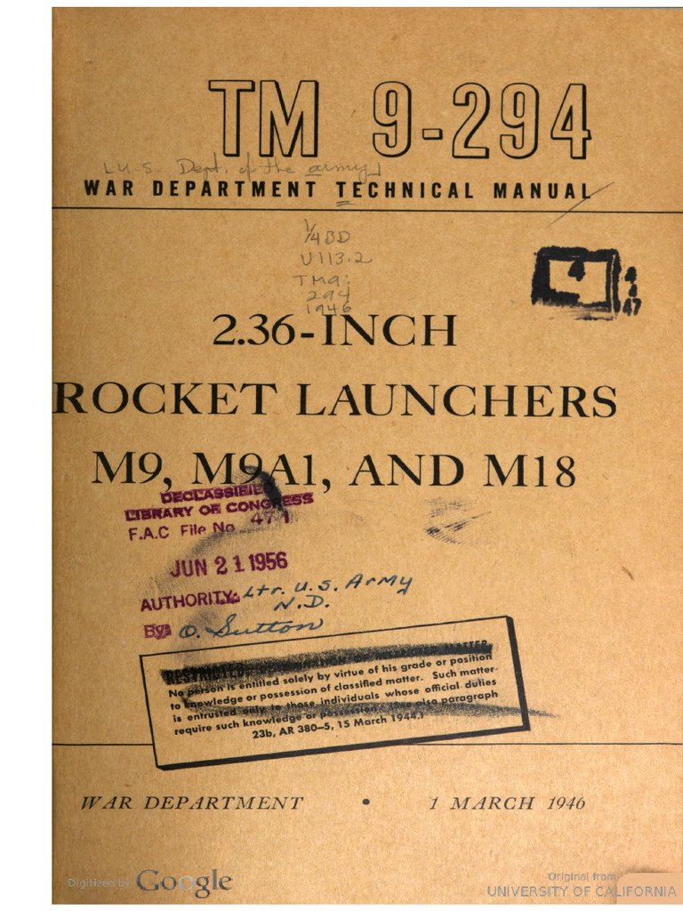 2.36 Inch Rocket Launchers M9, M9A1 & M18 | PDF