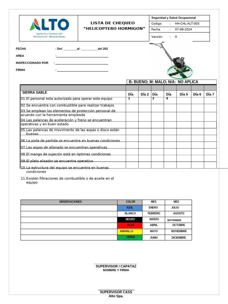 Lista de Chequeo Pulidora de Hormigon Rev. 0 | PDF