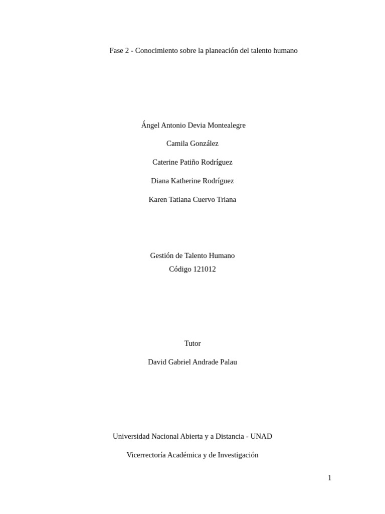 Fase 2 - Conocimiento Sobre La Planeación Del Talento Humano Colaborativo e Individual | PDF ...