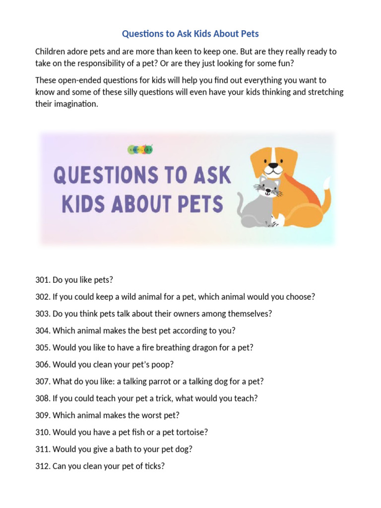 Questions To Ask Kids About Pets | PDF