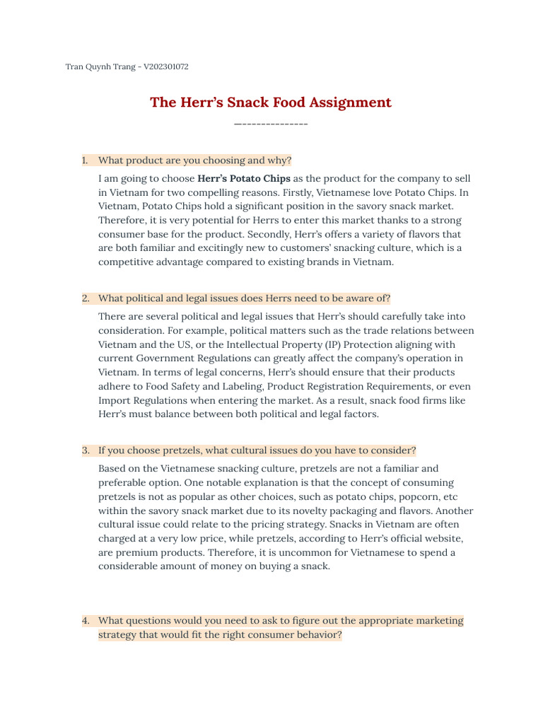 Busimana - The Herr's Snack Food Assignment | PDF
