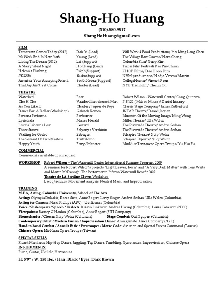 ShangHoHuang Resume | PDF | Leisure | Entertainment (General)