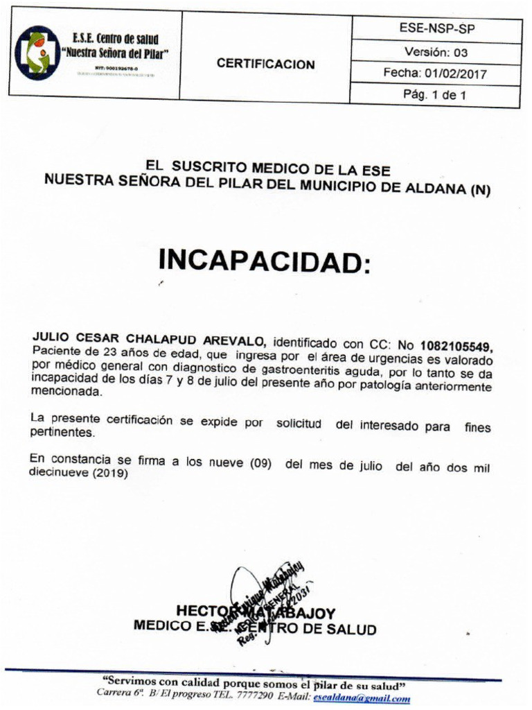 INCAPACIDAD MEDICA | PDF