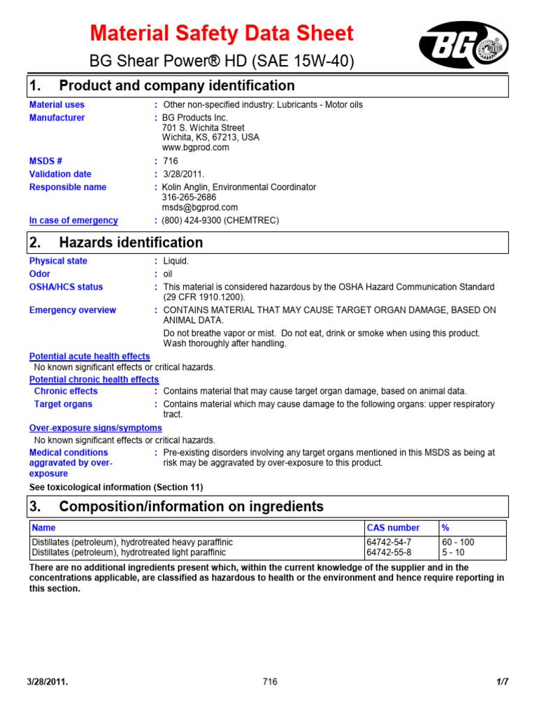 English Hdss Motor Oil BG Sae 15w-40 | PDF