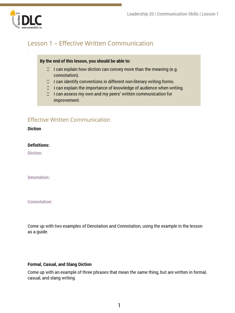 Lead 20 U01 L01 A01 Student Handout | PDF