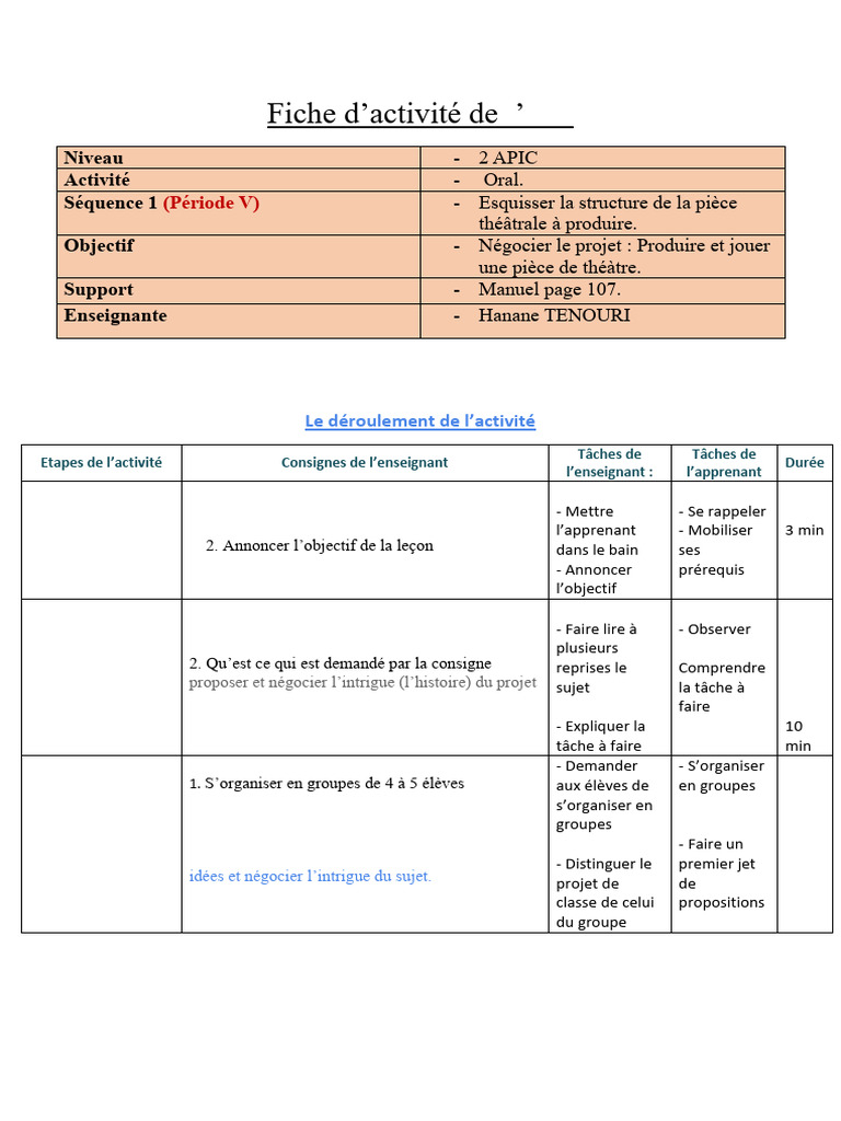 Fiche de L'oral 2 AC P 107 | PDF