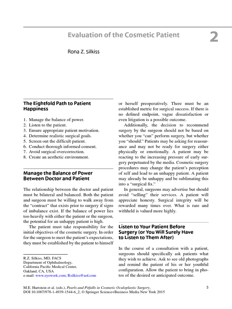 Evaluation of The Cosmetic Patient: Rona Z. Silkiss | PDF