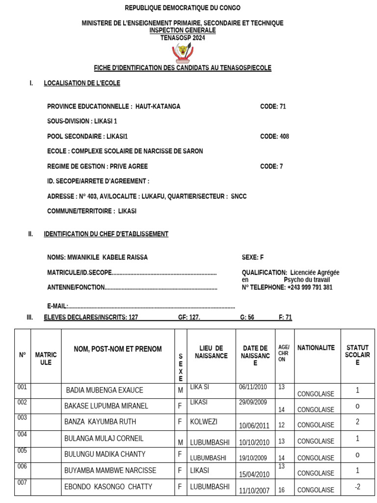 Liste Des Eleves Eo2, 8 | PDF