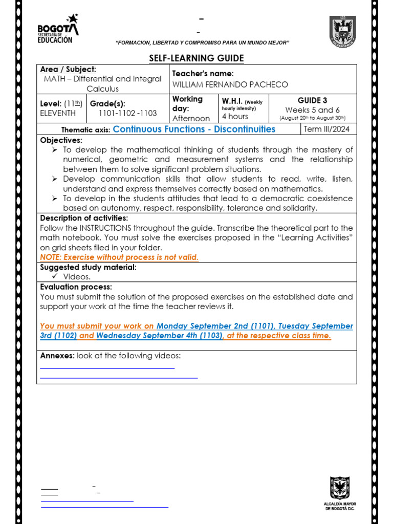 CALCULUS - WILLIAM PACHECO - GUIDE 3 (3rd TERM) | PDF | Function ...