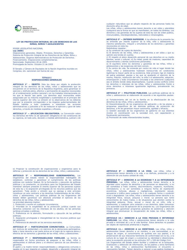 Ley Nacional 26061 | PDF