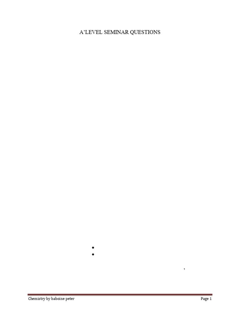 S6 Chemistry A'level Seminar Questions | PDF | Acid | Solubility