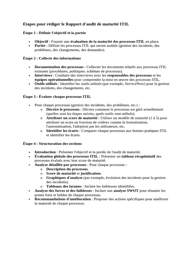 Étapes Pour Rédiger Le Rapport D'audit de Maturité ITIL | PDF