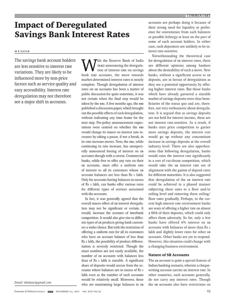 Impact - of - Deregulated - Savings - Bank - Interest - Rates | PDF