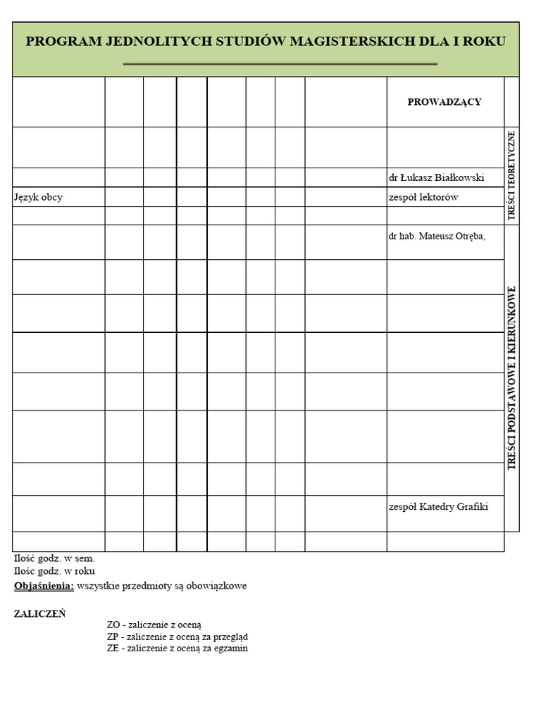 Program Studiow 2024 2025 I Rok | PDF