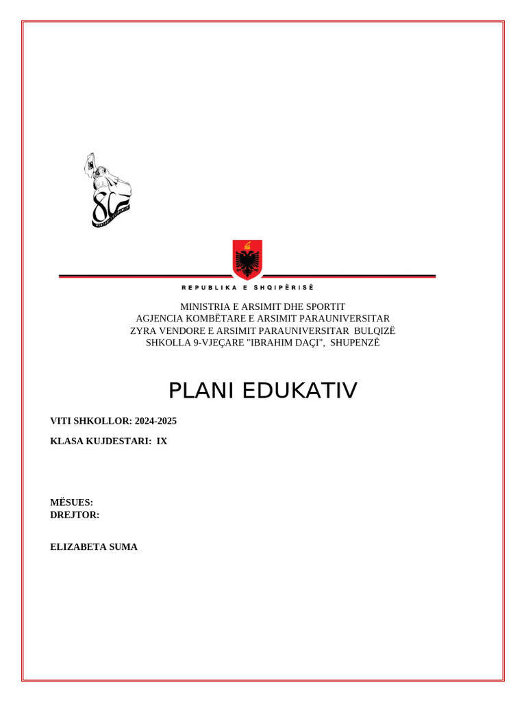 Plani Edukativ 2024-2025 | PDF