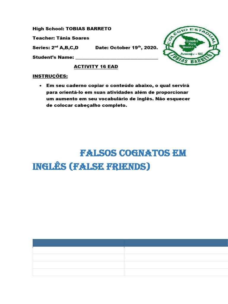 Activity 16 Ead 2o Ano TB | PDF | Linguística