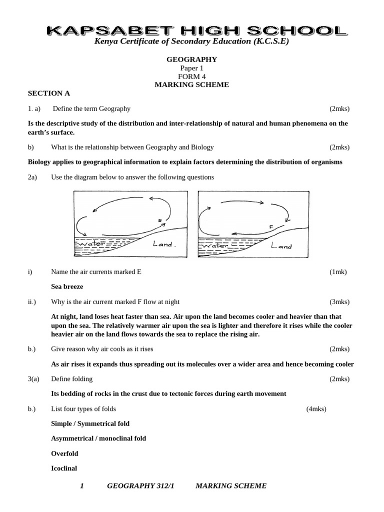 Geography PP1 Marking Scheme | PDF