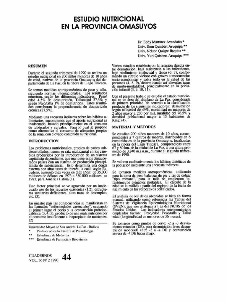 Estudio Nutricional en La Poblacion de Omasuyos 44 48 | PDF