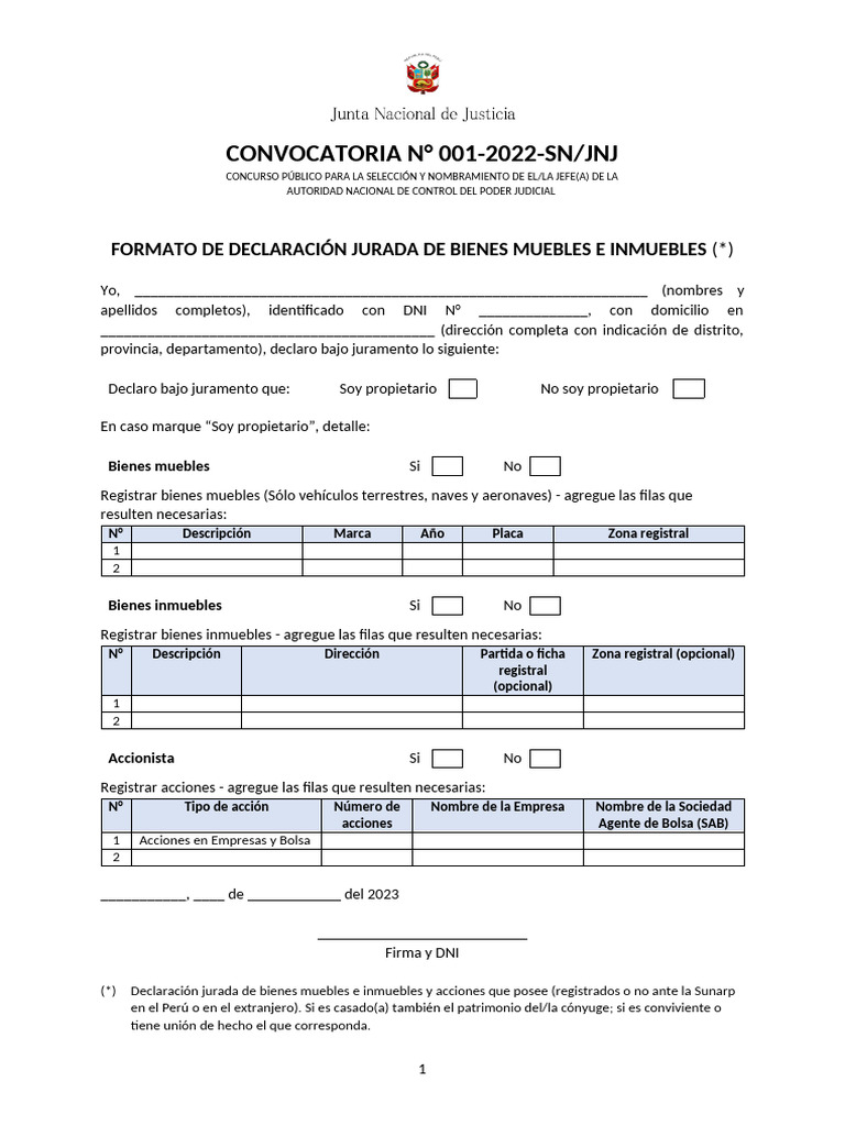 001-2022 Formato - Decl - Jur - Bienes - Muebles - Inmuebles | PDF