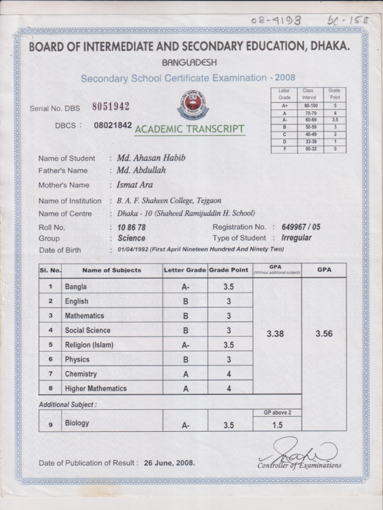 SSC Mark Sheet | PDF