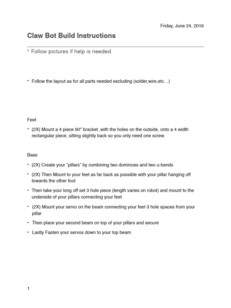 Claw Bot Build Instructions PDF | PDF | Manufactured Goods