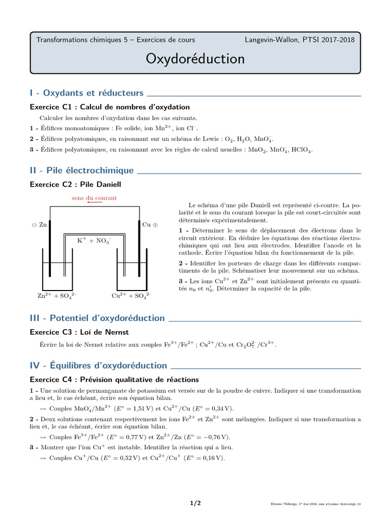 Exo-Cours Tc5 Redox | PDF