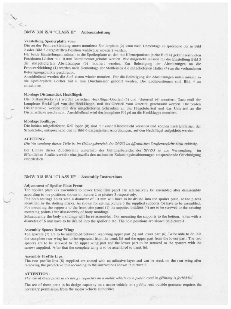 BMW-Class-2-Spoiler-und-Distanzen-Montageanleitung | PDF
