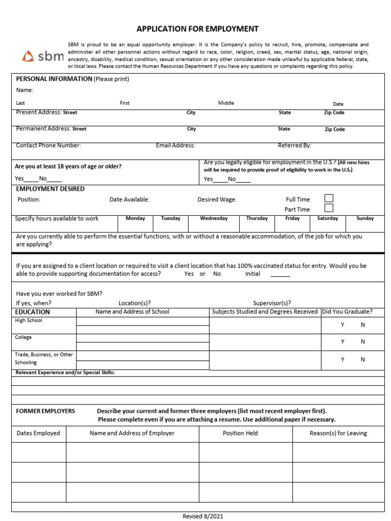 Employment Application English 2021 | PDF