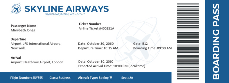 Editable Airline Ticket Template | PDF