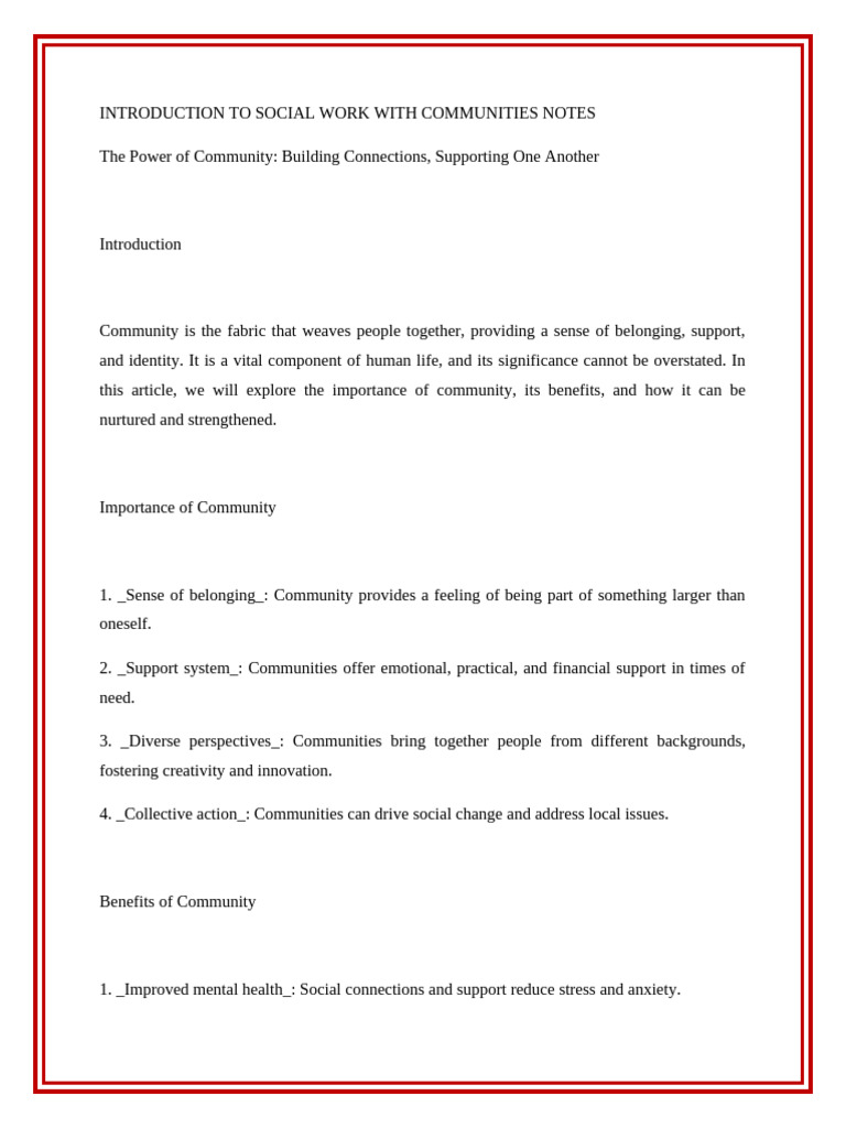 INTRODUCTION TO SOCIAL WORK WITH COMMUNITIES NOTES | PDF