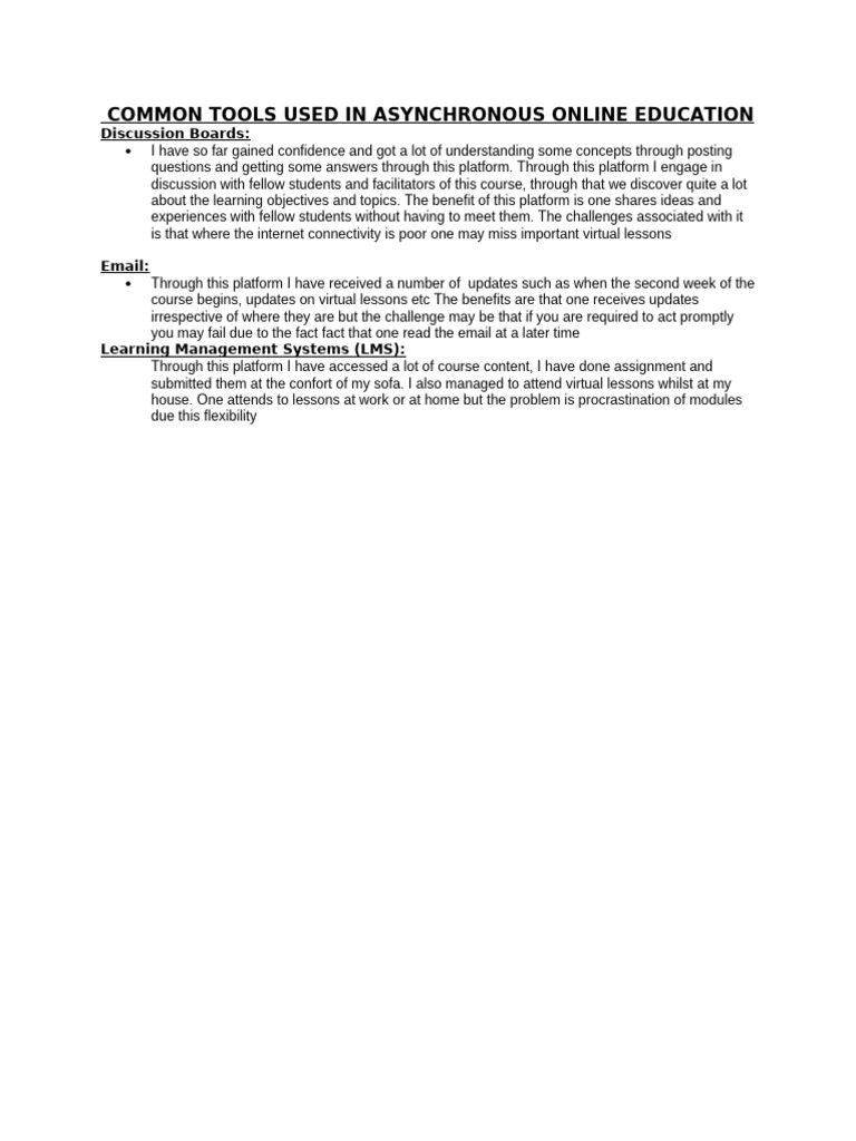 Common Tools Used in Asynchronous Online Education | PDF