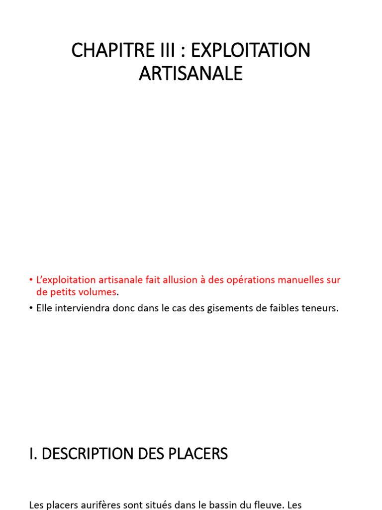 Chapitre Iii: Exploitation Artisanale | PDF