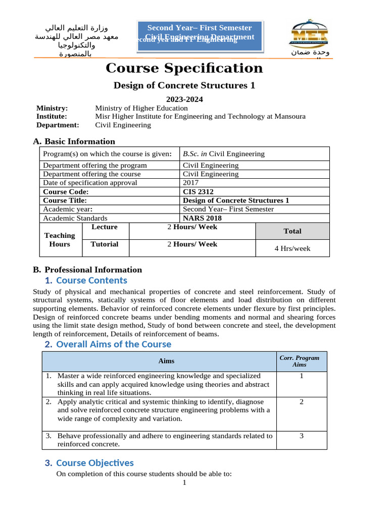 1.1 - Course Specification | PDF