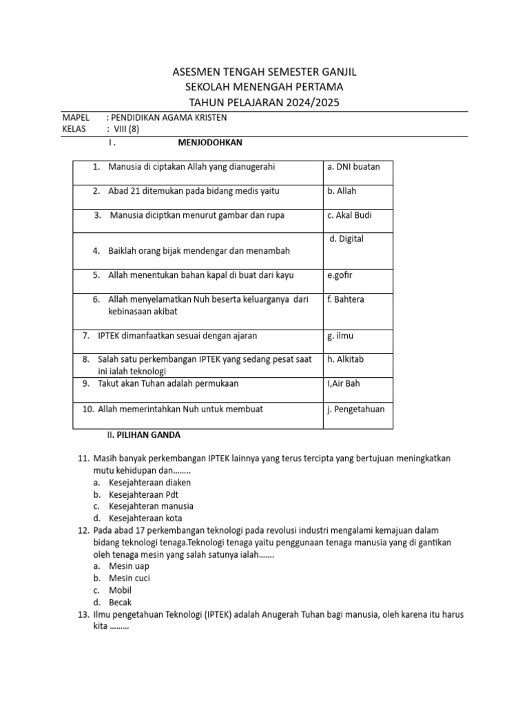 Ats Ganjil Kelas 8 Pak | PDF