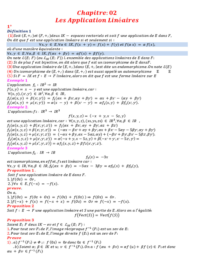 CHAP 02 Applications Linéaires | PDF
