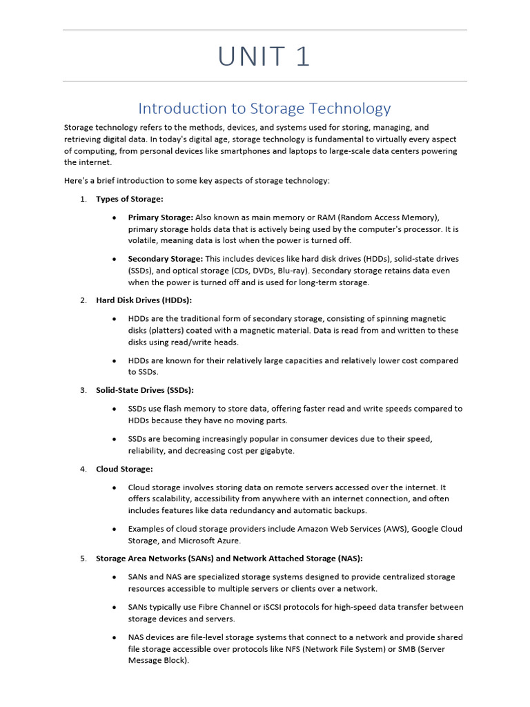 Storage Networks UNIT ! & II | PDF