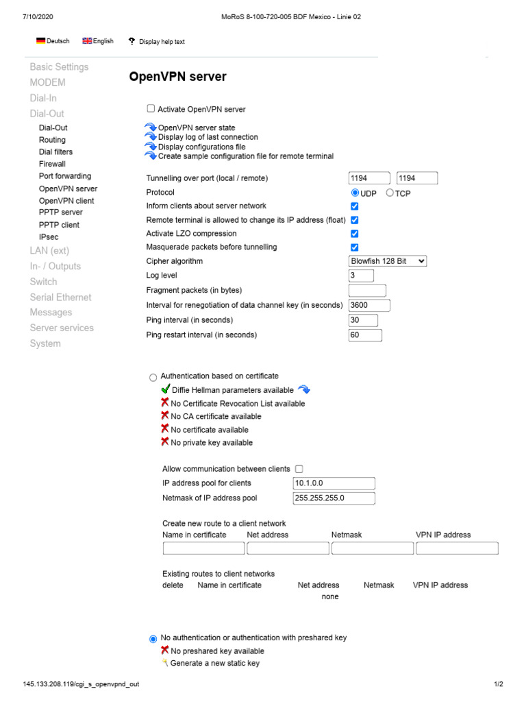 Openvpn Server: Basic Settings Modem Dial-In Dial-Out | PDF