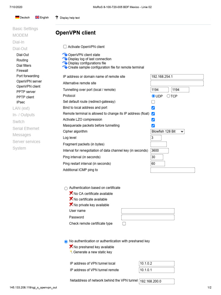 Openvpn Client: Basic Settings Modem Dial-In Dial-Out | PDF