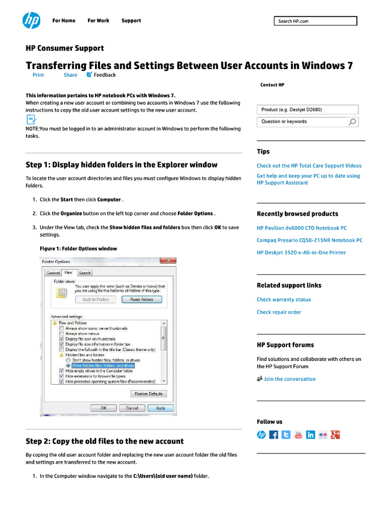 Transferring Files and Settings Between User Accounts in Windows 7 | PDF
