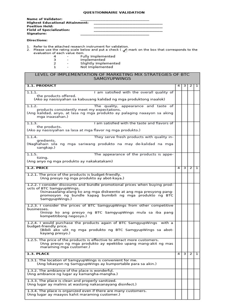 Sample-Questionnaire-Validation | PDF