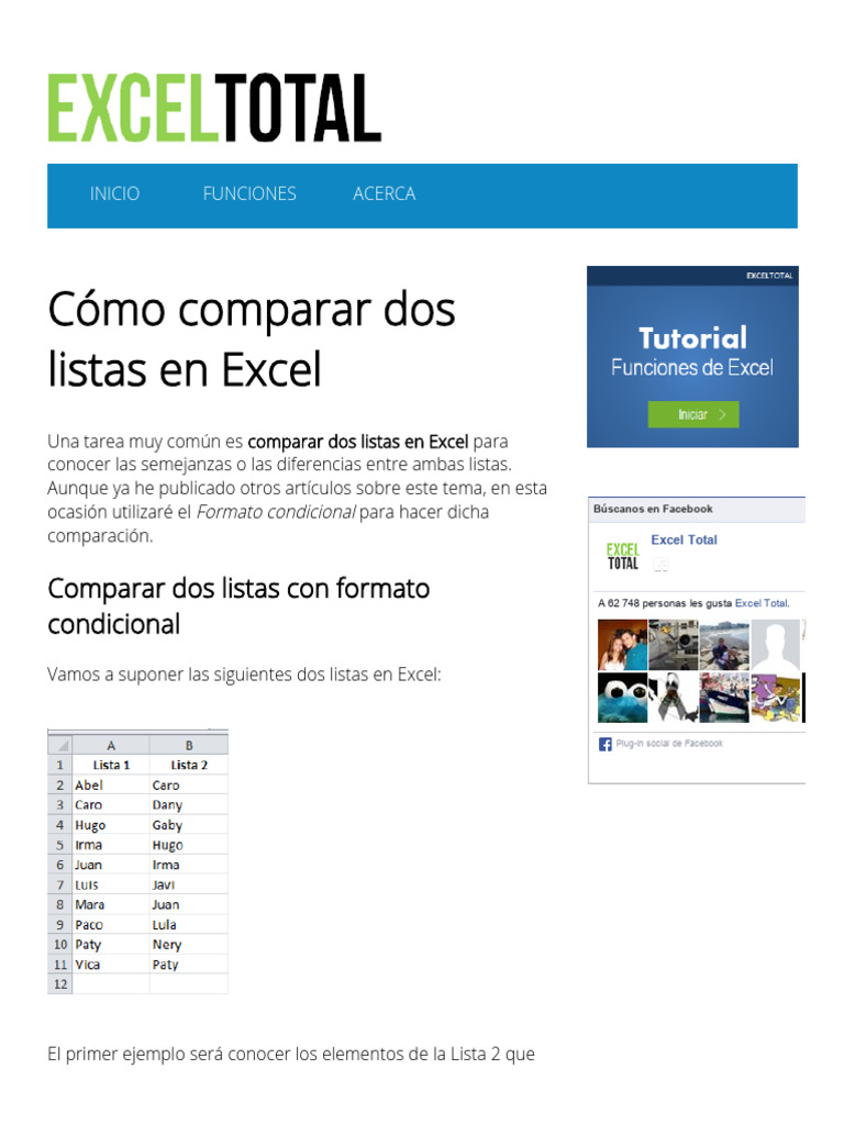 Cómo Comparar Dos Listas en Excel - Excel Total | PDF