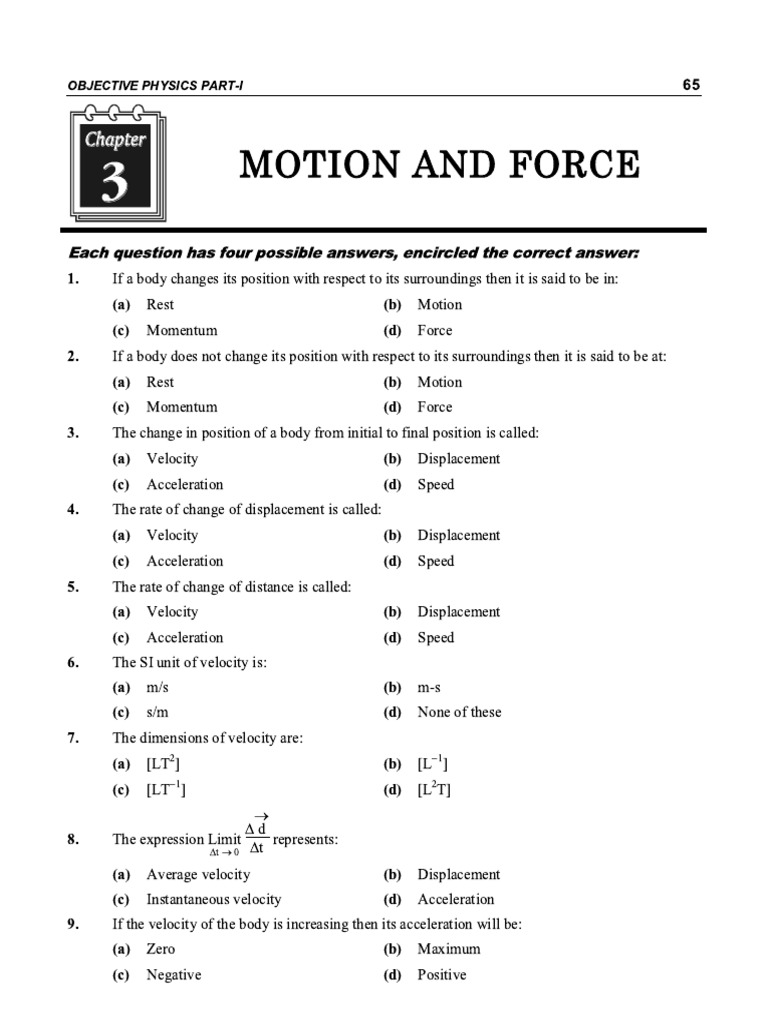 11th Physics MCQs Chapter 3 | PDF
