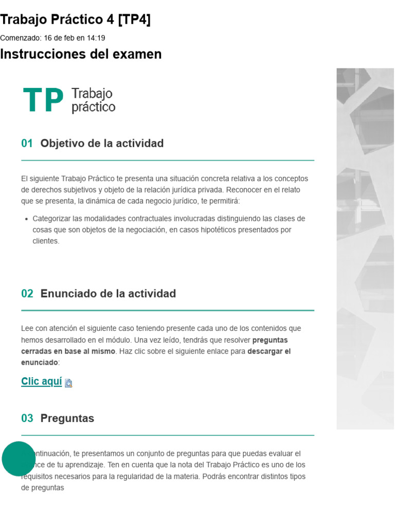 Examen Trabajo Práctico 4 (TP4) Primer Intento 80% | PDF