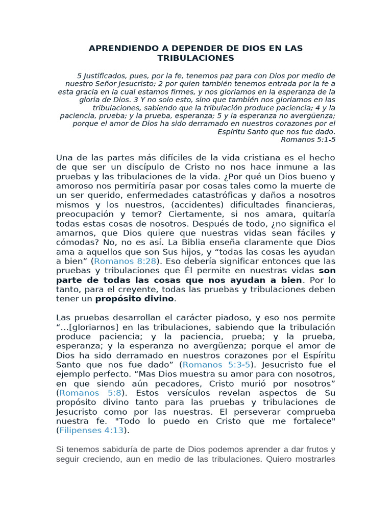 Aprendiendo A Depender de Dios en Las Tribulaciones-1 | PDF