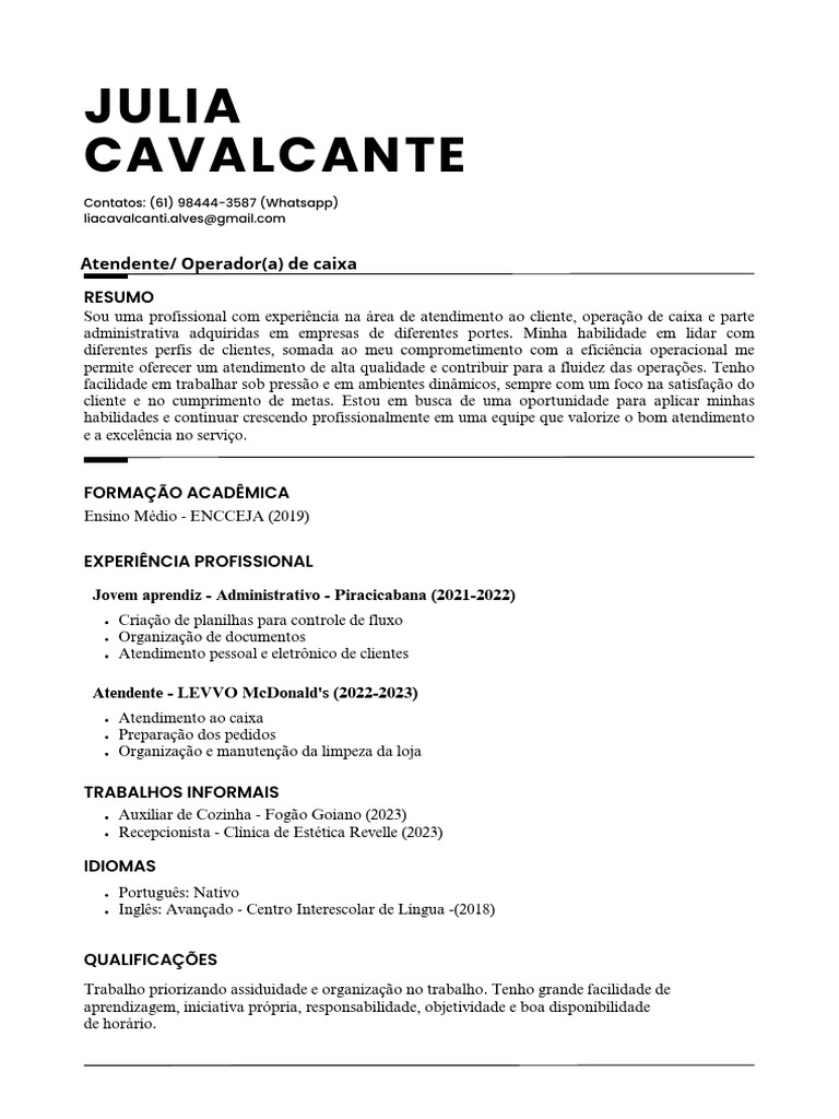 Julia cavalcante CV | PDF
